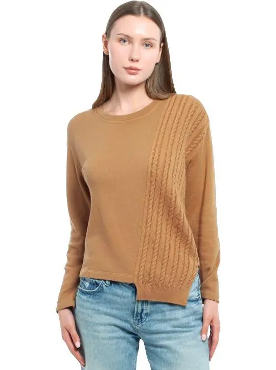Wilt Round Neck Sweatshirt With Textured Panel - Medium Brown