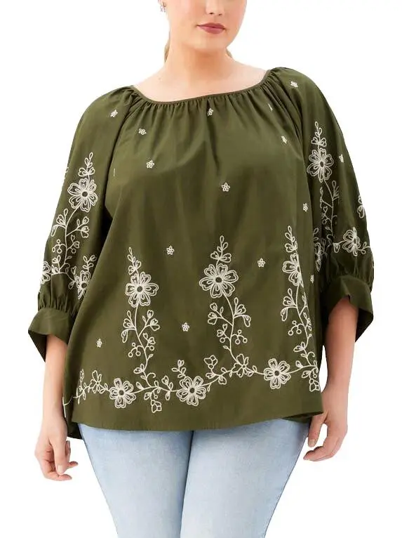 Karen Kane Embroidered Blouson Top - Olive