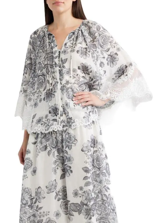 Kobi Halperin Paloma Floral Lace Trim Top - Ivory Multi