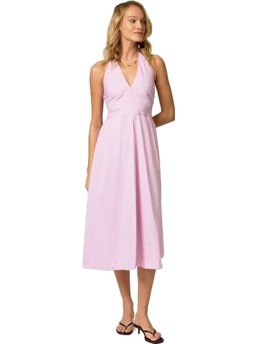 Central Park West Ora Poplin Stripe Halter Midi Dress - Pink