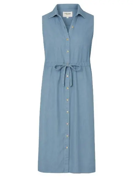 The Shirt By Rochelle Behrens Sleeveless Midi Shirtdress With Drawstring Waist - Light Denim