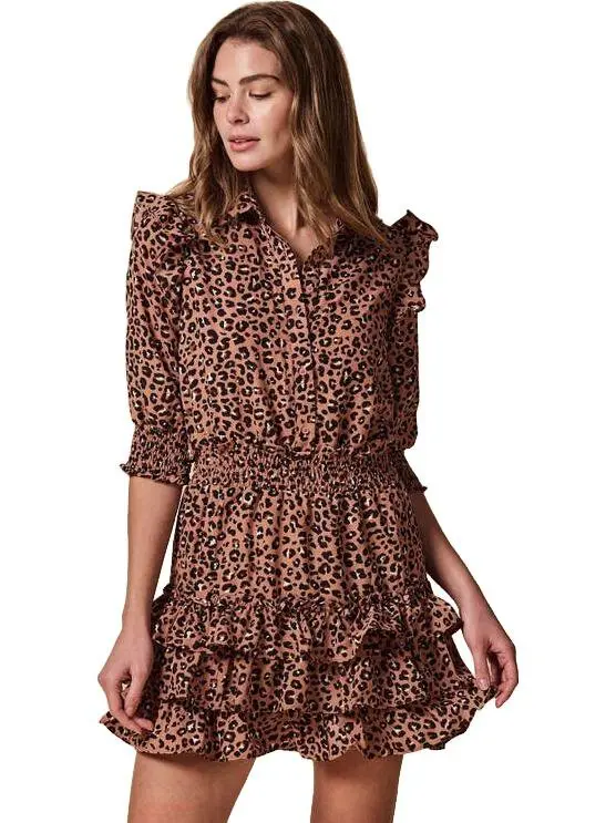 The Shirt By Rochelle Behrens Ruffled Tiered Minidress - Blush Leopard