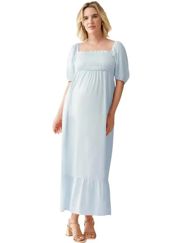 Ingrid & Isabel® Ingrid & Isabel Maternity Smocked Puff Sleeve Maxi Dress - Sky