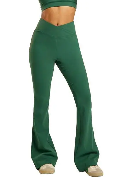 BE ATHLETICA Wrap-waist Flared Leggings - Forest