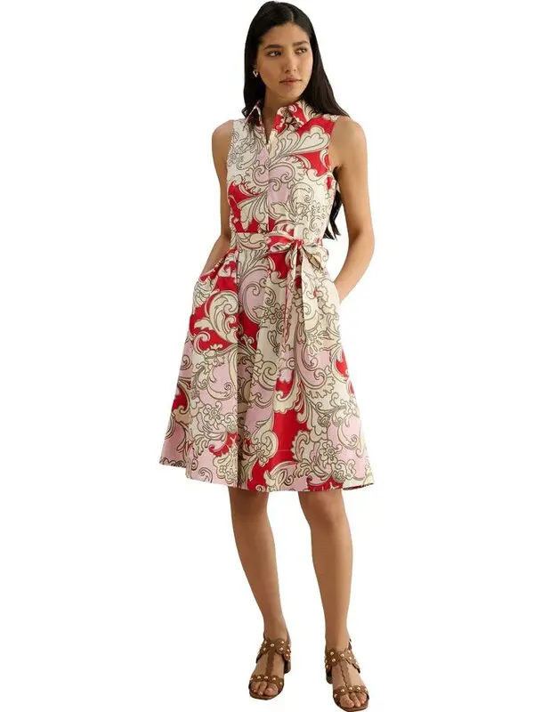 HOBBS LONDON Printed Collar Shirt Dress - Redmulti