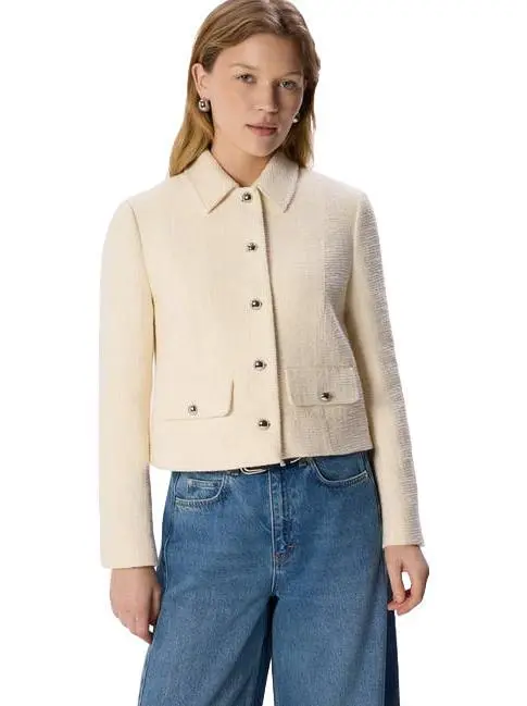 Whistles Cropped Boucle Jacket - Ivory