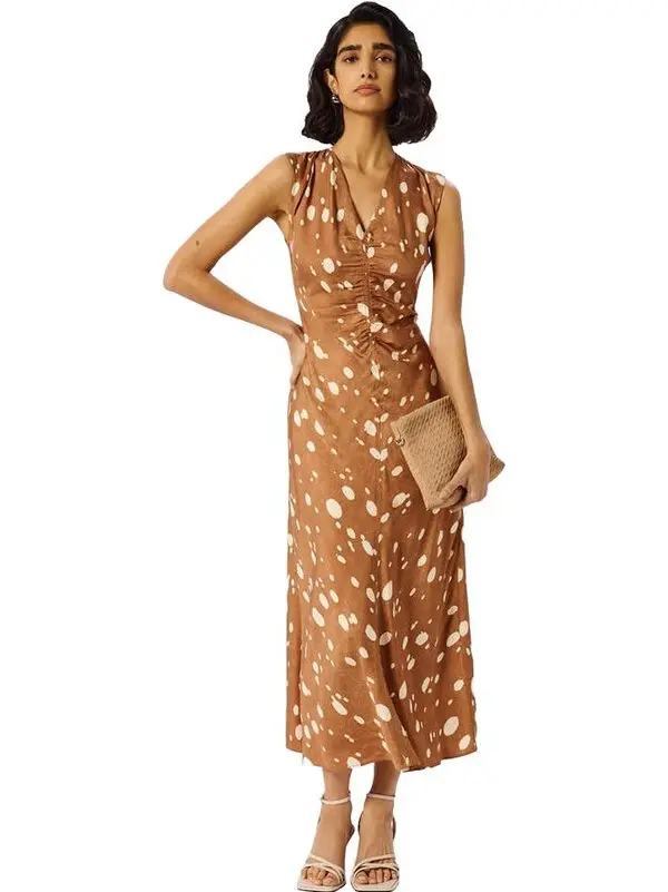 Whistles Deer Spot Viscose Midi Dress - Brown/multi