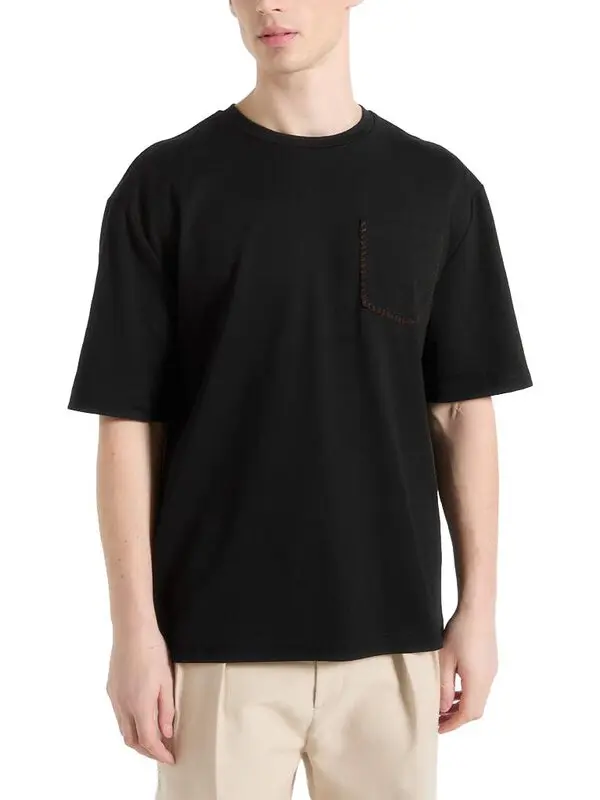 Manière De Voir Whipstitch Pocket Cotton T-shirt - Black