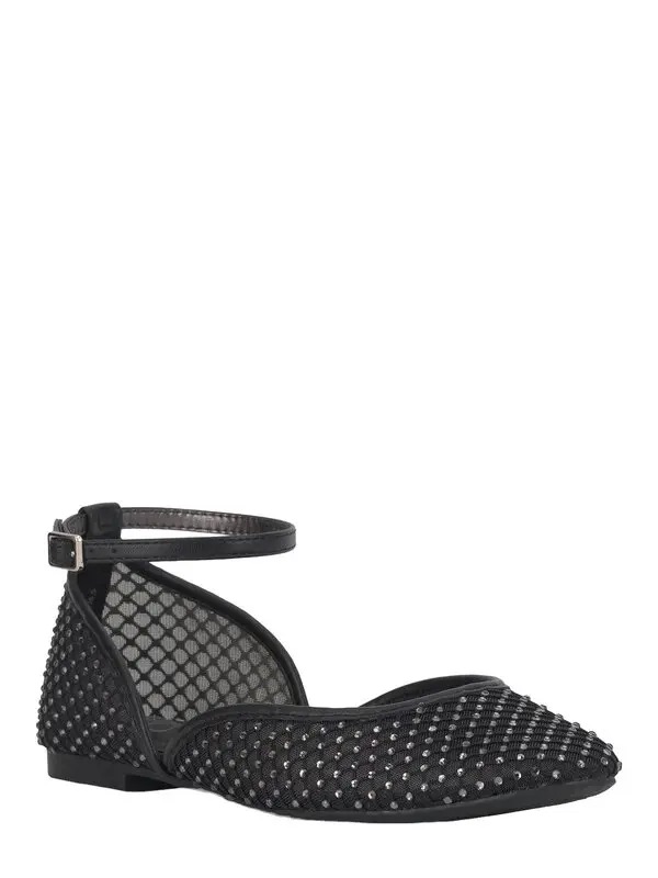 Jessica Simpson Laelli Ankle Strap Flat Embellished Mesh Ballerina - Black