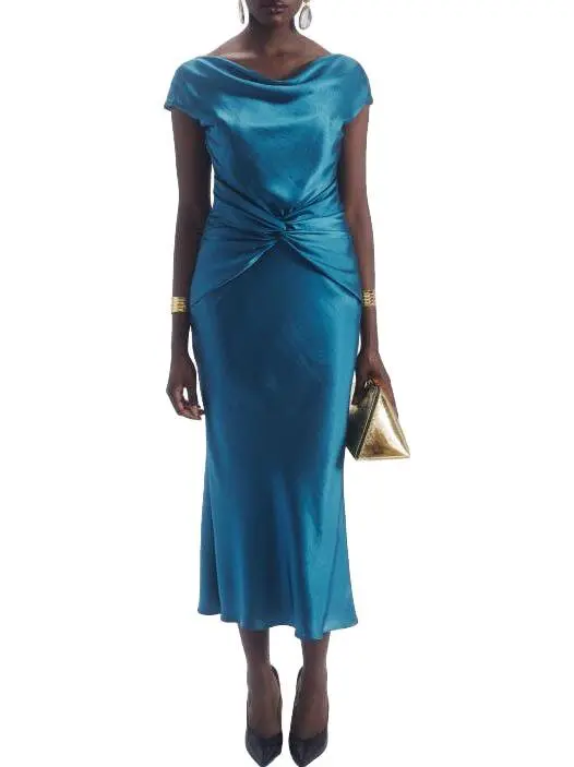 Amsale Cowl Twist Knot Gown - Ocean
