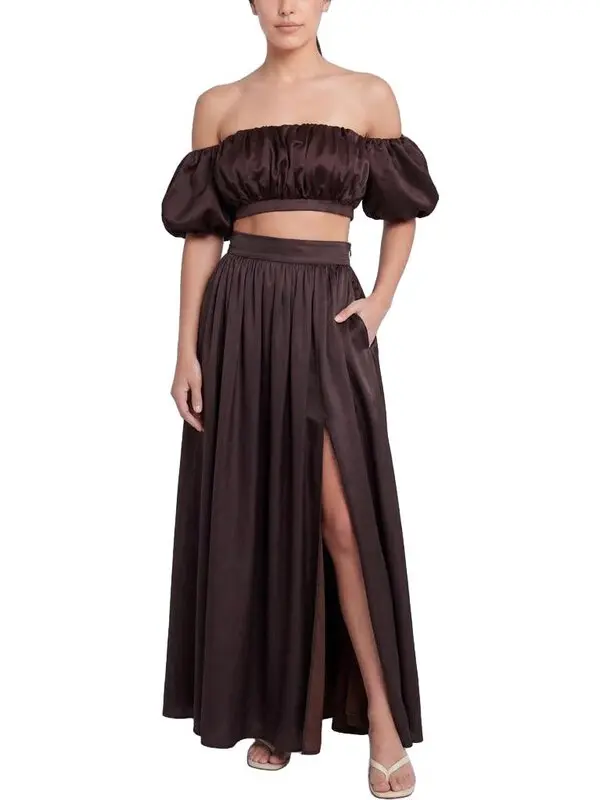 NUAJE NUAJE Isabelle Cotton Silk Gathered Maxi Skirt - Brown