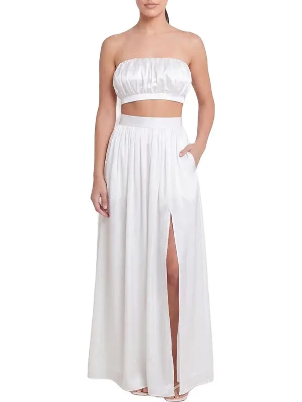NUAJE NUAJE Isabelle Cotton Silk Gathered Maxi Skirt - White