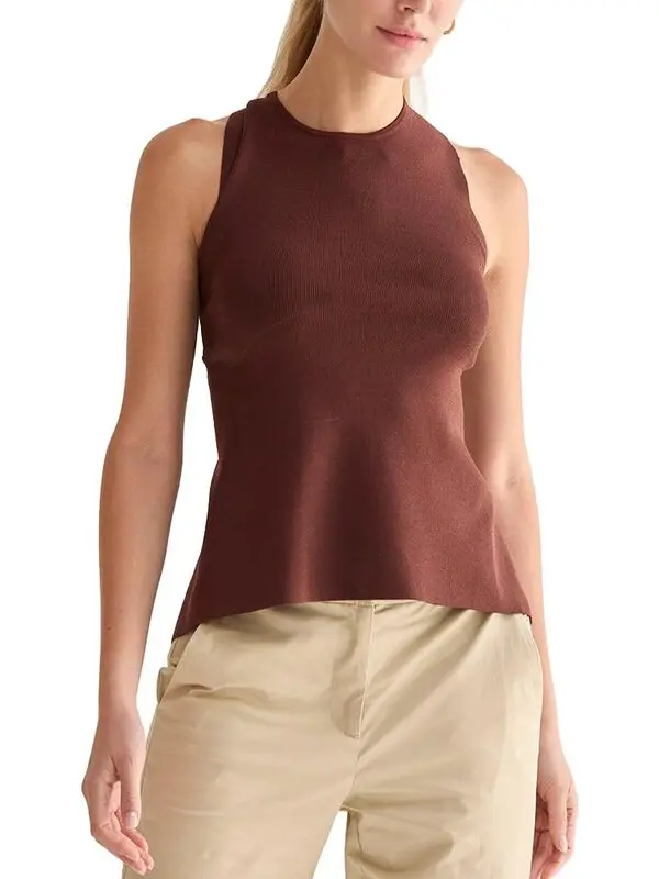CRESCENT Cross Back Cut Out Knit Top - Choco Brown