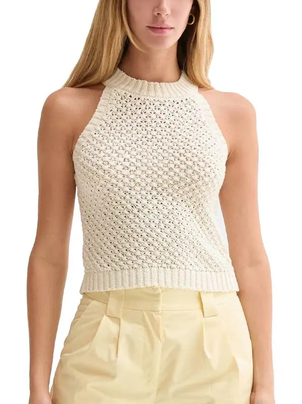 CRESCENT Basket Weave Halter Knit Top - Cream