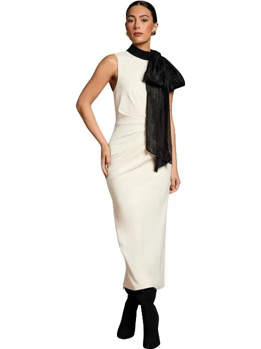 Coast Organza Pussybow Column Midi Dress - Cream