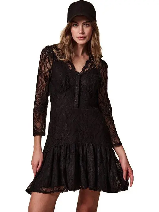 THE SHIRT Lace V-neck Dress - Black