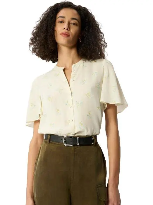 Whistles Floral Print Mandarin Collar Blouse - Ivory/multi
