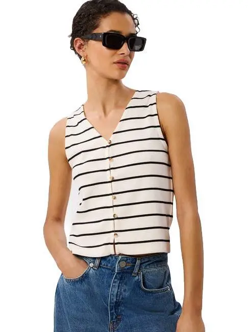 Whistles Striped V-neck Button-front Tank - Multicolour