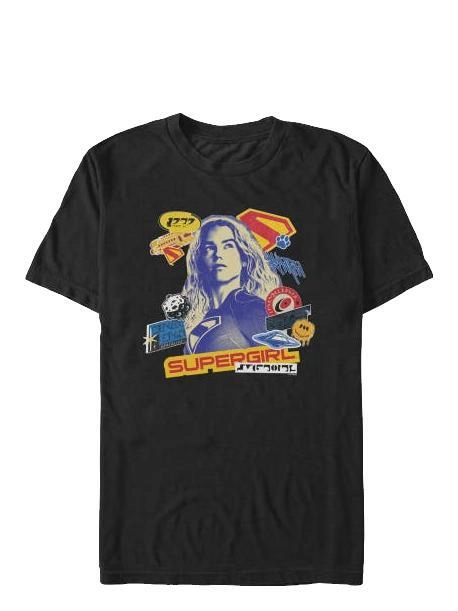 SUPERGIRL Pop Art Stickers And Badges Short Sleeve Graphic T-shirt - Black
