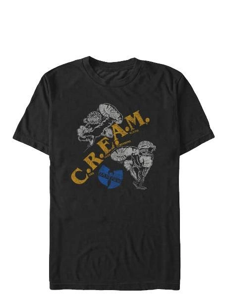 WU-TANG CLAN Cream Kicks Distressed Logo Short Sleeve Graphic T-shirt - Black