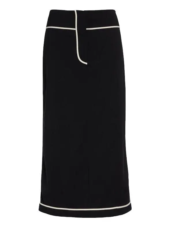 ASHLYN Kado Tropical Stretch Wool Midi Skirt - Black