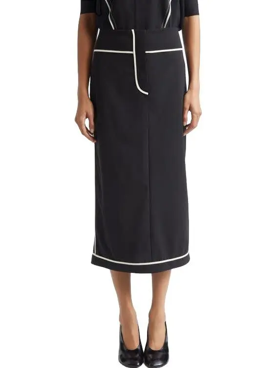 ASHLYN Kado Tropical Stretch Wool Midi Skirt - Black