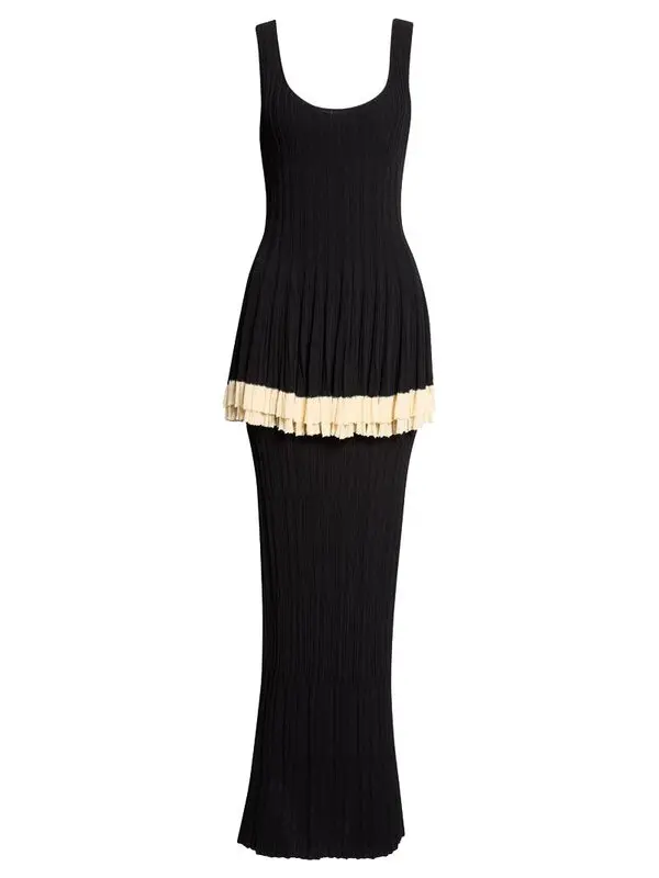ASHLYN Kishi Layered Rib Sweater Dress - Black/ivory
