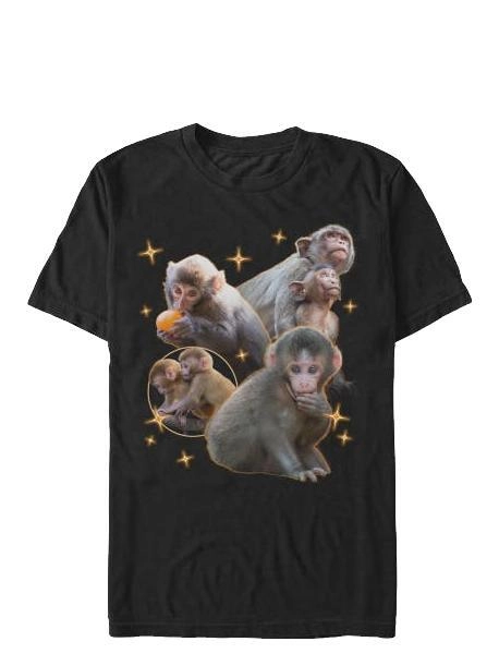 LOST GODS Macaque Punch Retro Collage Short Sleeve Graphic T-shirt - Black
