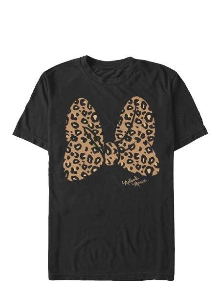MICKEY & FRIENDS Cheetah Print Minnie Mouse Bow Short Sleeve Graphic T-shirt - Black