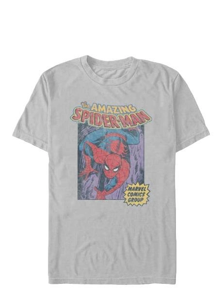 MARVEL: SPIDER-MAN Distressed Amazing Spider Short Sleeve Graphic T-shirt - Ice Grey
