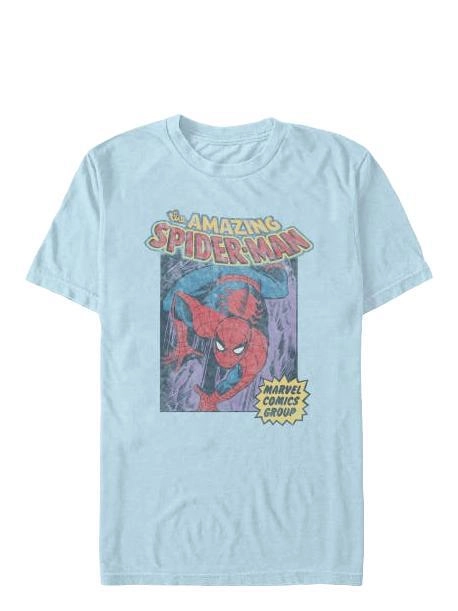 MARVEL: SPIDER-MAN Distressed Amazing Spider Short Sleeve Graphic T-shirt - Light Blue