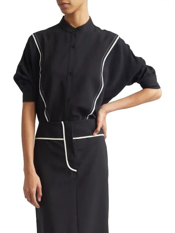 ASHLYN Eskil Outlined Bib Button-up Shirt - Black