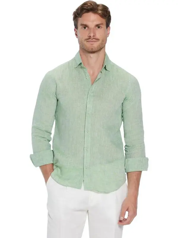 MOEVA Harry Linen Shirt With Spread Collar - Green