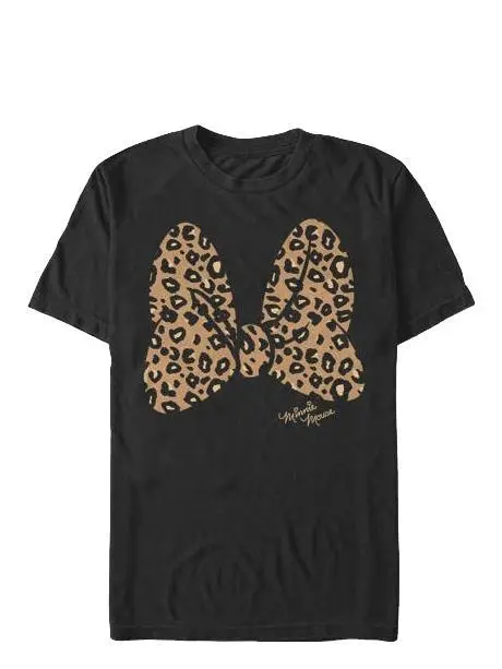 MICKEY & FRIENDS Mickey & Minnie Mouse Cheetah Print Bow Signature Graphic T-shirt - Black