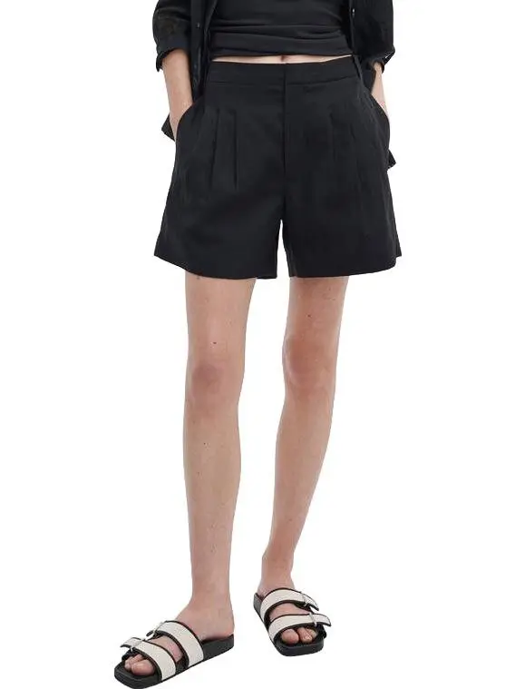 Rag & Bone Chappell Pleated Linen Blend Shorts - Black