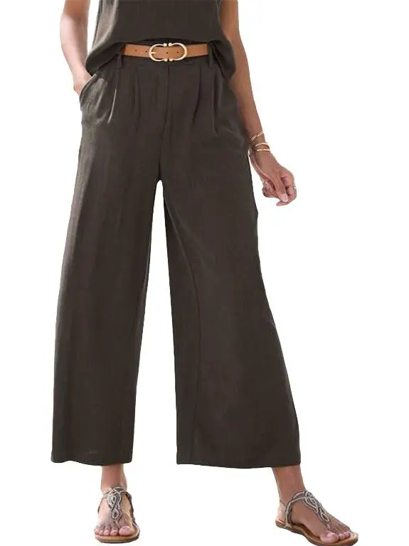 LASCANA Wide Leg Linen Pants - Olive