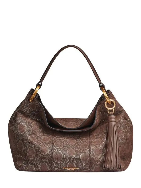 Donna Karan New York Glenwood Python Suede Shoulder Bag - Brown Multi