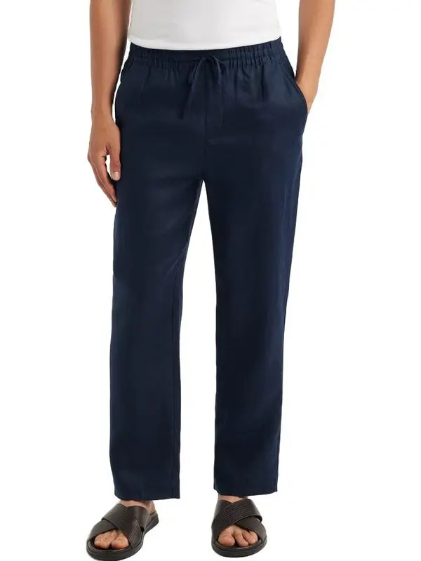 CHE Avila Straight Leg Linen Drawstring Pants - Navy