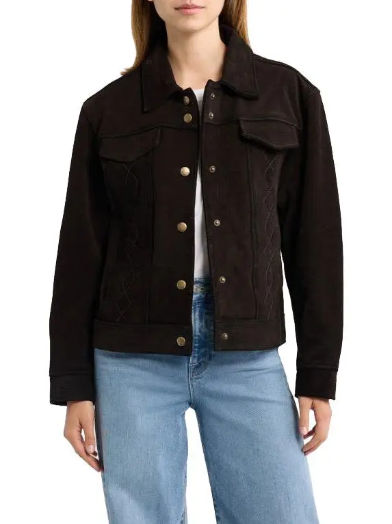 THE FRYE COMPANY Cow Split Leather Jacket - Dark Brown