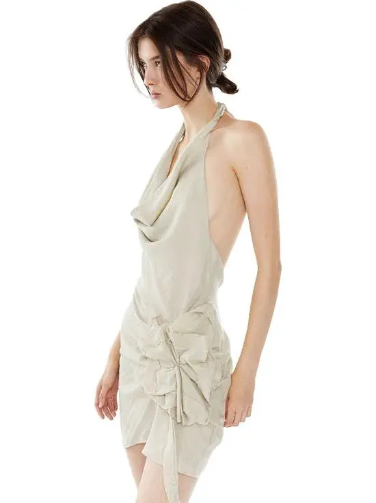 MOTHER OF ALL Patsy Mini Dress With Halter Neck And 3d Floral Detail - Cream