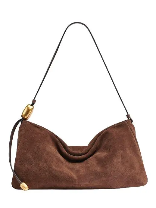 Donna Karan New York Large Suede Shoulder Bag - Chocolate