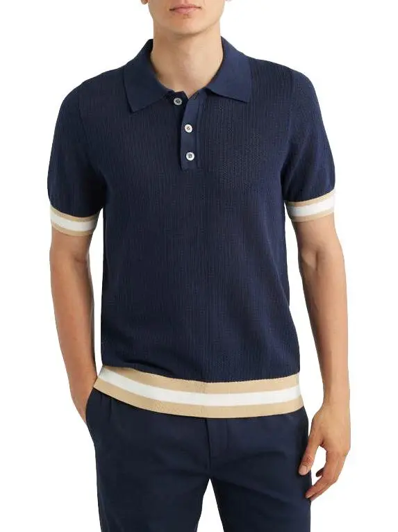 CHE Quinn Open Knit Polo Sweater - Navy