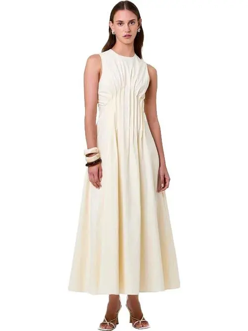 NICHOLAS Jordi Midi Dress With Pintuck Detailing - Chalk
