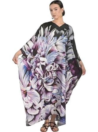 SILK&SOUL Peonies And Dragonflies Collection Kaftan Dress - Black