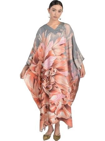 SILK&SOUL Peonies And Dragonflies Collection Kaftan Dress - Orange