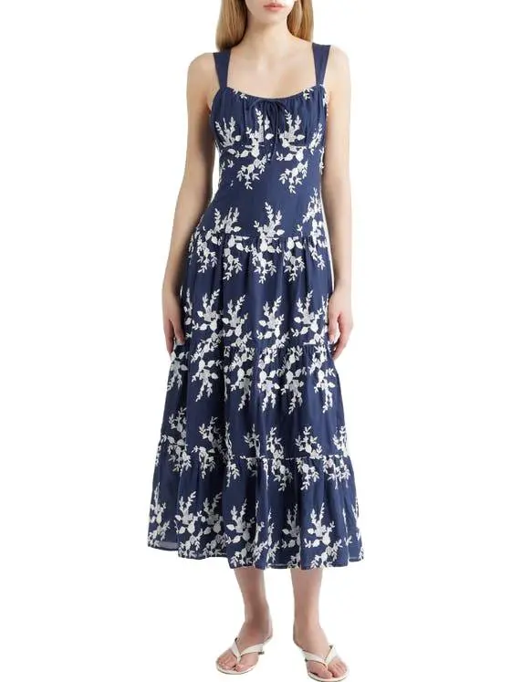 Moon River Embroidered Sleeveless Maxi Dress - Navy Multi