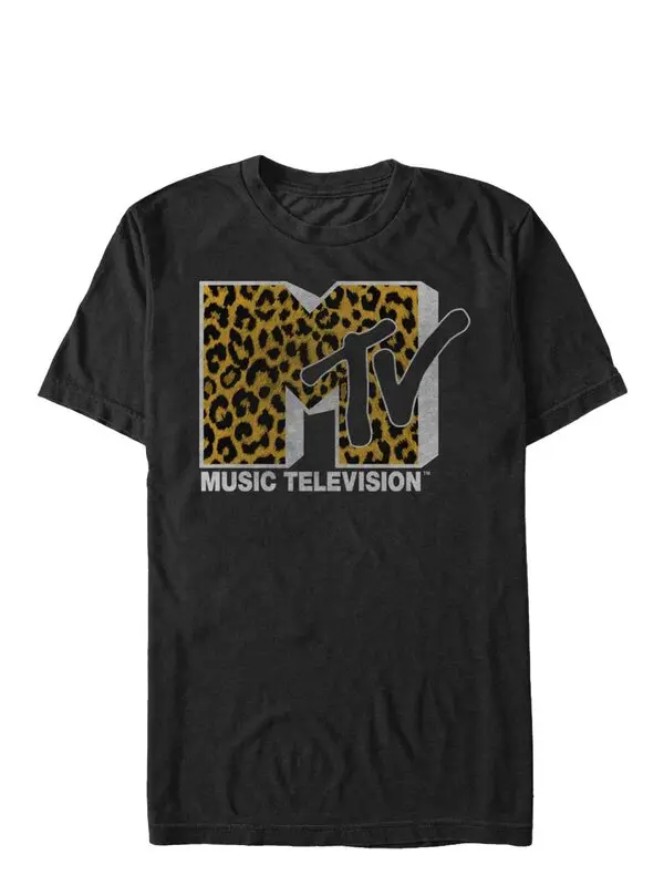 MTV Cheetah Print Logo Graphic T-shirt - Black
