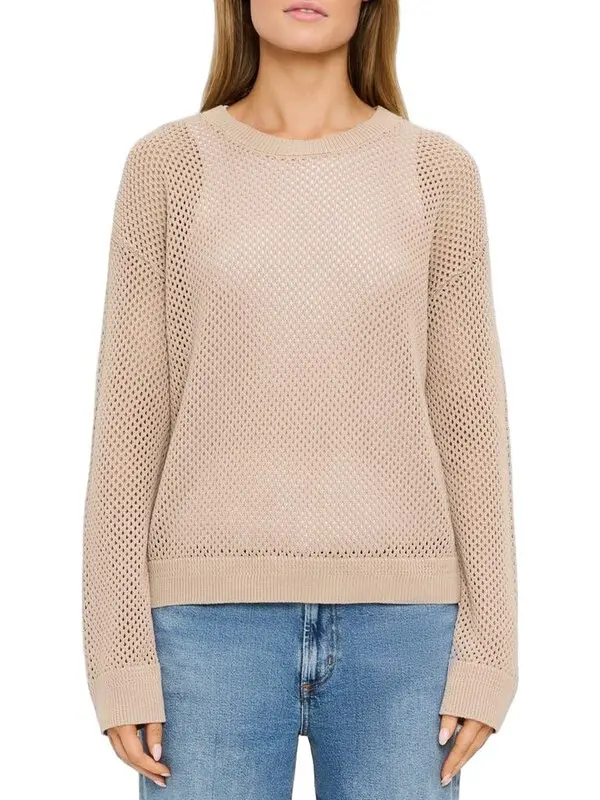 Michael Stars Sheer Cotton Mesh Sweater - Macadamia
