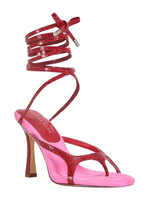 AZALEA WANG Ottrisse Embossed Ankle Wrap Sandal - Red Multi