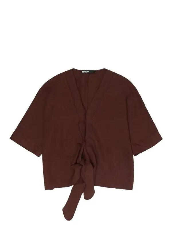 Bimba Y Lola Linen Maxi Cape Shirt - Brown